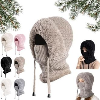 Generic Chapeau écharpe coupe-vent dextérieur pour femme, bonnet 3 en 1 avec écharpe et masque, cagoule dhiver, cadeau chaud dhiver pour femme, kaki, L-XXL