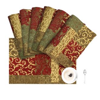 Loom and Mill Luxuri&ouml;se Tischsets Set mit 6 St&uuml;ck, Patchwork-Damast, Chenille, Jacquard, rutschfeste Tischsets f&uuml;r Esszimmer, K&uuml;che, Party, Urlaubsdekoration, gold,