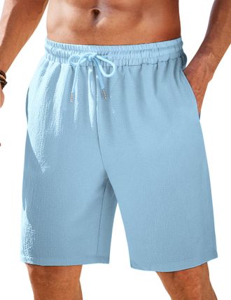 Coofandy Herren Shorts Kurzhose mit Taschen Sommer Leicht Strand Gummizug Regular Freizeithose Himmelblau XXL