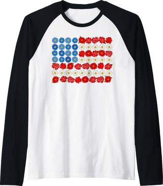 Trendy Apparel United States of America USA Floral Flag Raglan