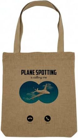 Fabulous Sac Shopping Tote Bag Aspect Lin - Plane Spotting Is Calling Me - Sac de Courses Toile Epaisse 360g Beige Naturel Cabas Port&eacute; Epaule Solide Imprim&eacute; en