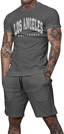 TOMWELL Jogging Survêtement Homme 2 Pièces Été Décontracté à Manches Courtes Col Rond T-Shirt Imprimée et Short Sport Ensembles Casual Sportswear Homme Fitnes