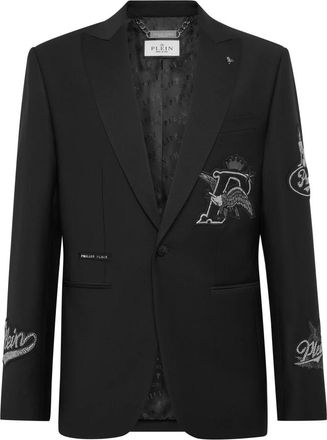 Philipp Plein Homme, Vestes, Noir, Taille: 3XL Straight Regular Fit Blazer Beers Patches