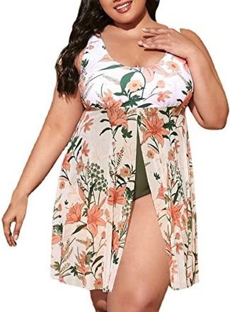 Generic Bikini rembourr&eacute; La taille plus grande pour les femmes couvre le ventre et montre une jupe fine et conservatrice &agrave; impression num&eacute;rique dans les maill