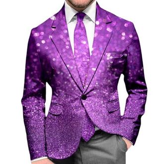 Generic Veste pour homme - Imprim&eacute; 3D multicolore - Costume de carnaval - Blazer slim fit - Aspect paillet&eacute; - Veste de costume amusante - Veste de f&ecirc;te pour c