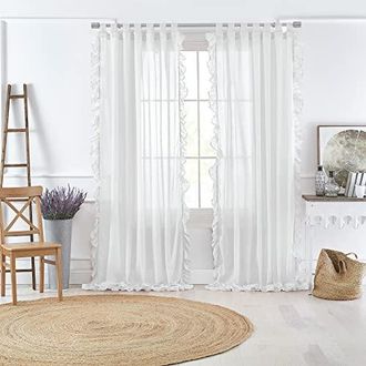 Elrene Home Fashions Bella Tab-Top Ruffle Sheer Window Curtain Panel, 52 x 95 (1, White