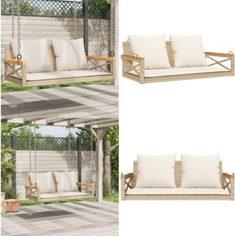 vidaXL Balancelle avec coussins beige 109x62x40 cm r&eacute;sine tress&eacute;e - Balancelle De Jardin - Banc De Jardin - Chaise Suspendue - Fauteuil Suspendu - Relax