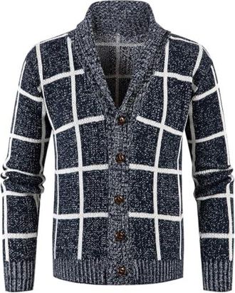 Generic Cardigan en tricot pour homme Printemps Hiver Cardigan Plaid Slim Button Casual Pull en tricot lâche Cardigan Veste Ananas, Marine, M