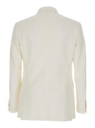 Reveres 1949 Mens White Double Breasted Jacket With Peak Lapels Virgin Wool Cotton Blazers