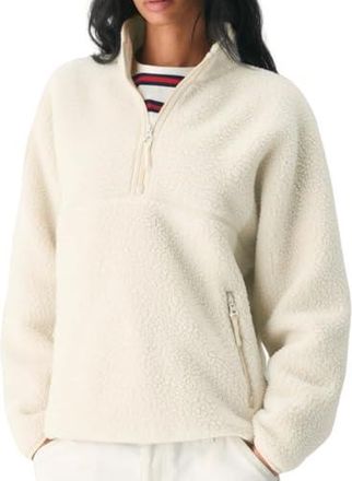 Generic Pull en polaire pour femme, manches longues, demi-fermeture &eacute;clair, sweat-shirt dautomne chaud et tendance avec poches lat&eacute;rales, beige, XXL