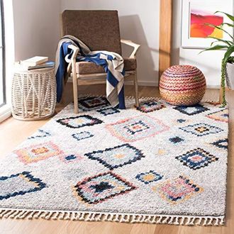 Safavieh Boho Teppich für Wohnzimmer, Esszimmer, Schlafzimmer - Morocco Collection, Kurzer Flor, Creme und Multi, 160 X 229 cm