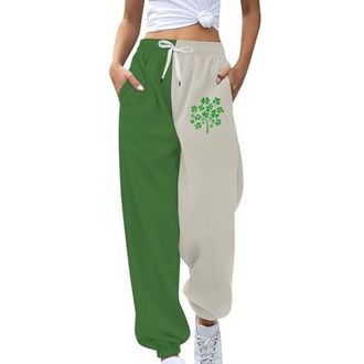 Generic Pantalon de surv&ecirc;tement &agrave; blocs de couleurs pour femme - Imprim&eacute; tr&egrave;fle - Cordon de serrage &agrave; la taille avec poches - Pantalon d&eacute;contract&eacute; et ample po
