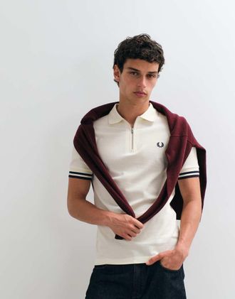 Fred Perry Polo zipp&eacute; &agrave; bordures contrastantes - &Eacute;cru-Blanc