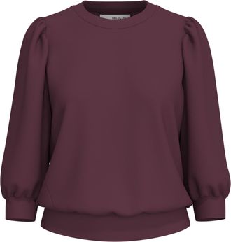 Selected Damen Bluse locker geschnitten Rundhalsausschnitt 3/4 Puffärmel modisch, Farben:Bordeaux, Größe:XL