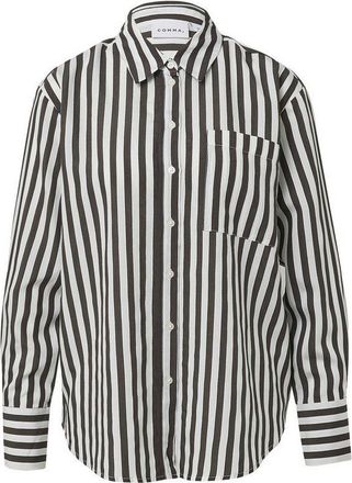 Comma Langarmbluse Bluse Gestreifte Relaxed-Fit-Hemdbluse mit Brusttasche