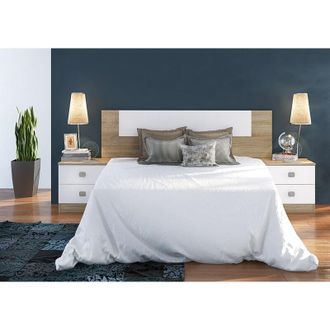PEGANE Pegane - Ensemble chambre compl&egrave;te avec t&ecirc;te de lit et 2 tables de chevet - Panneau de particule m&eacute;lamin&eacute; blanc et ch&ecirc;ne cambrian - Dimensions t&ecirc;te