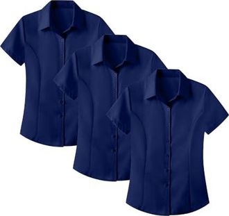 Generic Lot de 3 chemisiers &agrave; manches courtes pour femme - D&eacute;contract&eacute; - Coupe droite - Col en V - Boutonn&eacute; - Couleur unie - D&eacute;contract&eacute; - Basique - Chemise d