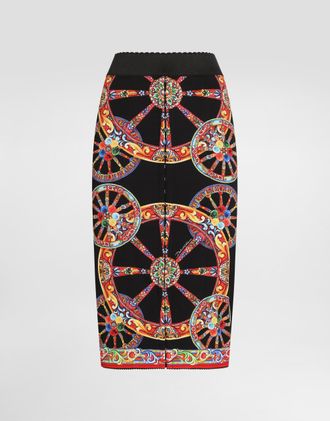 Dolce & Gabbana Langer Rock Aus Charmeuse Mit Carretto-print - Frau R&ouml;cke Multicolor 38
