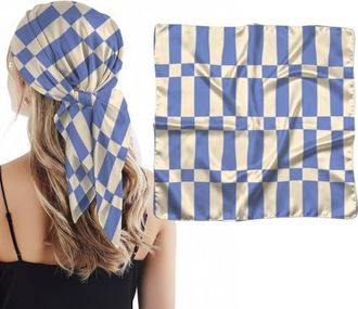 Generic Bandana bleu rose &agrave; carreaux en soie pour dormir, bandana carr&eacute;, accessoire de cowgirl pour femme, Bleu/rose/carreaux, 35 &times; 35 inch