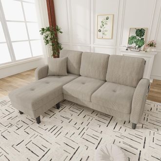 Generic Ecksofa L-Form Klein 3 Sitzer Couch Baumwolle Leinen mit Ottomane Rechts Links Montierbar Modulare Wohnlandschaft Kompakt 166x118cm Polsterecke f&uuml;r Kl