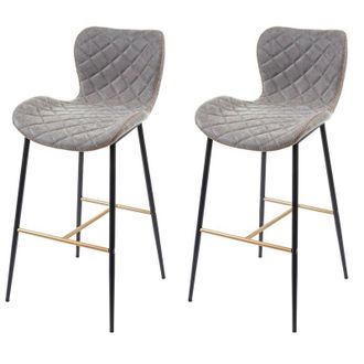 Hhg jamais utilis&eacute;] 2x tabouret de bar 956, chaise de bar/comptoir, vintage, haubans dor&eacute;s, similicuir, aspect daim, gris