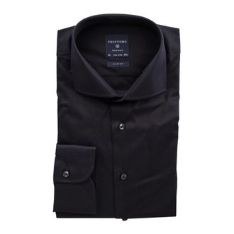 Profuomo Schwarzes Hemd-Kleid- Baumwolle- Slim Fit - - Shirts - Herren - Schwarzk - 4XL