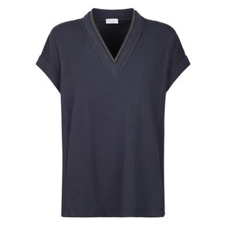 Brunello Cucinelli T-Shirt mit Schmuckdetail - - Tops - Damen - Blau - L