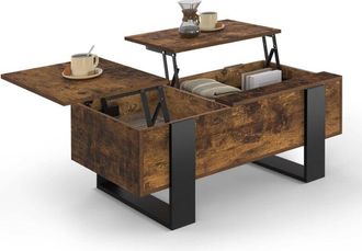 IDMarket Idmarket - Table basse 2 plateaux relevables phoenix bois effet vieilli et noir