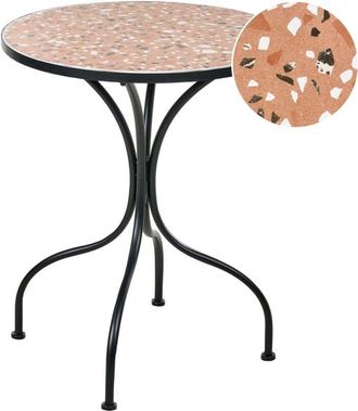 Beliani Table de Bistro Vintage en M&eacute;tal 60 cm avec Plateau Effet Terrazzo Structure en Fer Noire Adrano