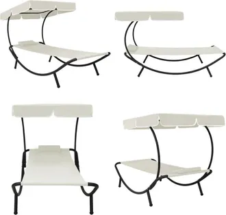 vidaXL Vidaxl - Chaise longue de jardin avec auvent et oreiller Blanc cr&egrave;me - Transat Jardin - Chaise Longue - Salon De Jardin - Mobilier De Jardin - Relax