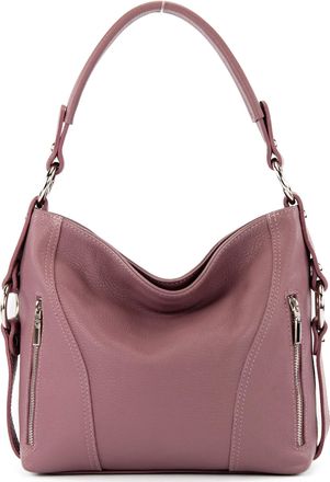 modamoda.de T202 Damen Leder Henkeltasche Schultertasche handmade in Italy, Farbe:Altrosa