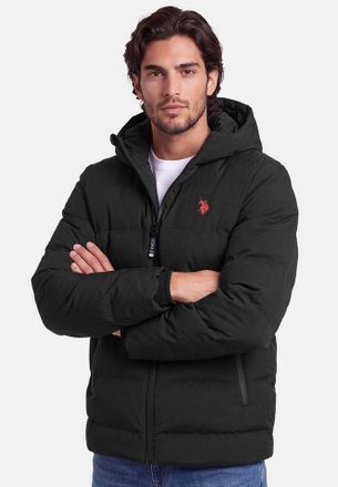 U.S.Polo Association Steppjacke USXxander - Herren Steppjacke mit Kapuze und Logo-Patch Wattierte Steppjacke mit Kapuze und praktischen Taschen