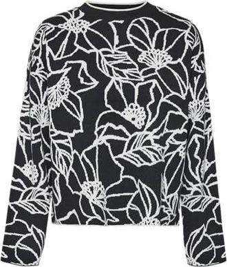 Vero Moda Vmnew Flora Ls Pull Ample à col Rond Tricot, Noir/détails : Bouleau, S Femme