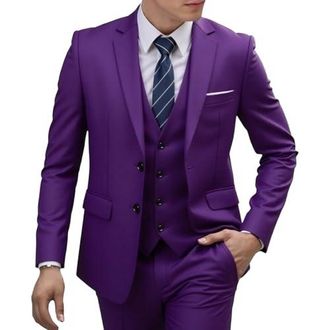Generic Ensemble 2 pi&egrave;ces pour homme - Coupe ajust&eacute;e - &Eacute;l&eacute;gant costume de mariage daffaires formel - Smoking simple boutonnage - Blazer et pantalon, violet, 3