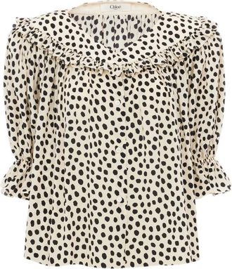 Chlo&eacute; Femme, Blouses et Chemises, Blanc, Taille: 36 FR Haut &agrave; volants et manches bouffantes