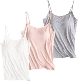 Generic Lot de 3 débardeurs pour femme avec soutien-gorge intégré et bretelles spaghetti réglables - Décontracté - Pour le yoga et le sport, Lot de 3-06, L