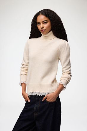 Ganni wei&szlig; Rollkragenpullover aus Spitzenmerinowolle Merino Wolle - Gr&ouml;&szlig;e XXS