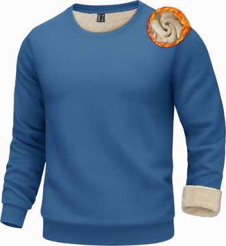 KEFITEVD Herren Fleece Pullover Winter Sweatshirt Rundhals Freizeit Fleecepullover Herrenpullover Arbeitspullover Dunkelblau