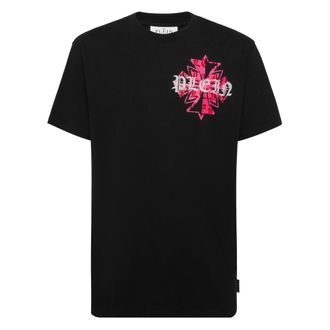 Philipp Plein Homme, Tops, Noir, Taille: M T-shirt col rond Worldwide Puffy Crest