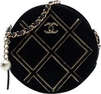 Chanel Sac bandouli&egrave;re vintage matelass&eacute; &agrave; paillettes en velours Pre-owned - Femme - Pre-owned - Noir - Taille: ONE Size