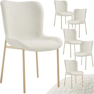 TecTake Lot de 6 Chaises de Salle à Manger Ergonomiques Design Scandinave en Tissu Bouclette, Pieds en Métal Doré - Confortable pour Salon, Chambre, Coiffeuse