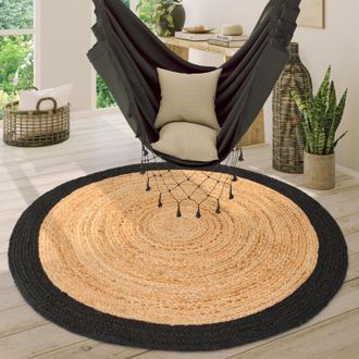 Paco Home Paco Home Tapis Rond Salon Jute Motif Ethnique Boho Moderne Fait Main Tapis Naturel Noir, 160 cm rond
