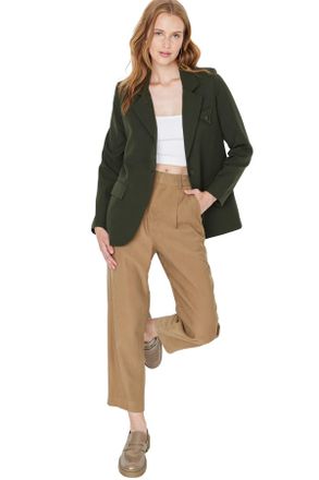 Trendyol Damen Trendyol Damen Regular Zweireihig Plain Webstoff Blazer Coat, Khaki, 36 EU