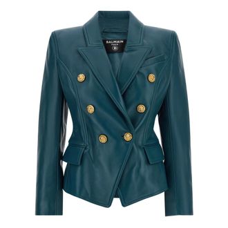 Balmain Lederjacke mit 6 Kn&ouml;pfen - - Jackets - Damen - Blau - XS