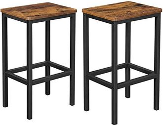 Vasagle Lot de 2 Chaises de Bar, Tabourets Hauts, si&egrave;ges, pour Cuisine, Salle &agrave; Manger, Salon, Style Industriel, Marron Rustique et Noir LBC65X