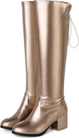 Generic Bottes montantes métalliques pour femme - Extensible - Large fermeture éclair latérale - Style décontracté, doré, 37.5 EU