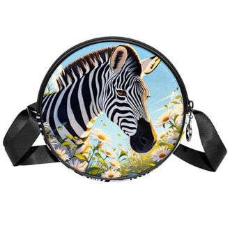 Generic Petit sac &agrave; bandouli&egrave;re rond pour femme, motif z&eacute;br&eacute; avec fermeture &eacute;clair, bretelles r&eacute;glables, sac &agrave; main rond d&eacute;contract&eacute; pour femmes et filles