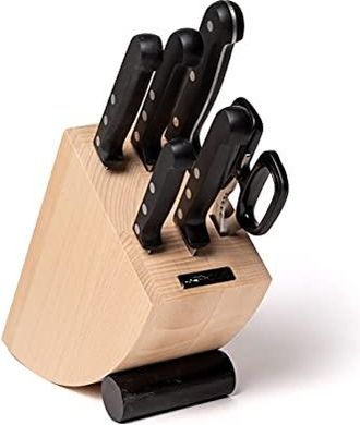 Arcos Universal Profi-Küchenmesserset + Schere mit Holzblock, Set aus 5 Messern + Edelstahl Schere, Messerblock zum Kochen