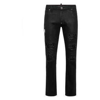 Philipp Plein Rockstar Jeans mit Cocco-gepr&auml;gten Eins&auml;tzen - - Jeans - Herren - Schwarzk - W32