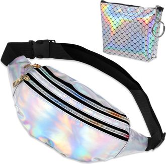 FOMIYES 4 Sätze Teiliges Damen Bauchtaschen Hochwertigem Leder Verstellbarer Gürtel Wasserabweisend Reißfest mit Fischschuppen münzgeldbörse Vielseitig Tragba